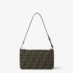 Fendi Tube Flat Pouch Tobacco Brown Ff Jacquard Fabric Pouch